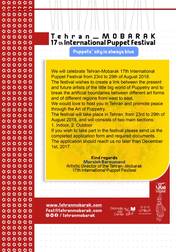 Application proposal to the 17th International Mobarak Puppet Festival ...