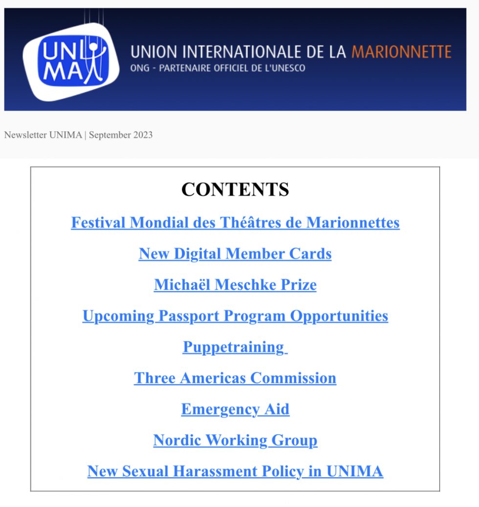 What's happening in UNIMA? Charleville events, member cards ...